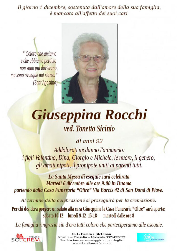 Rocchi Giuseppina - Onoranze funebri Brollo e Stefanon
