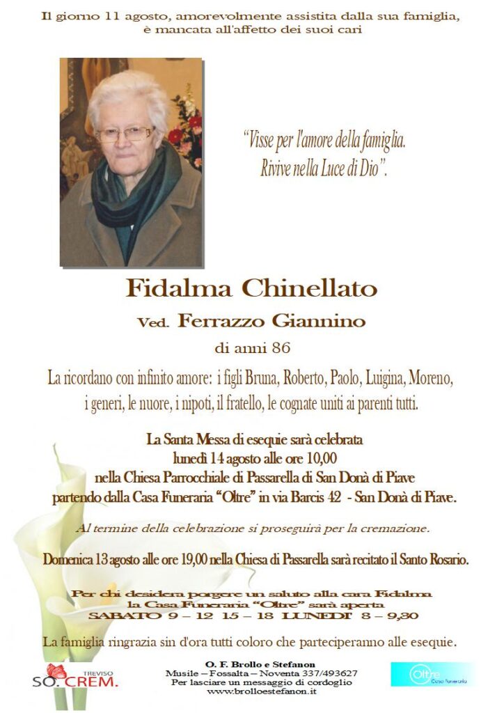 Fidalma Chinellato - Onoranze funebri Brollo e Stefanon